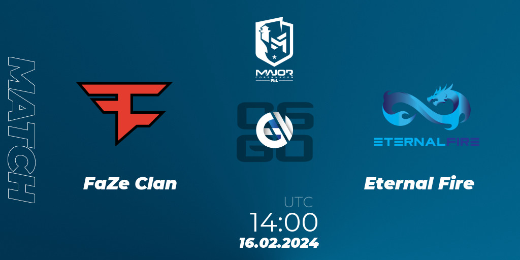 FaZe Clan - Eternal Fire: 16.02.2024 at 13:40. Counter-Strike (CS2), PGL CS2 Major Copenhagen ...