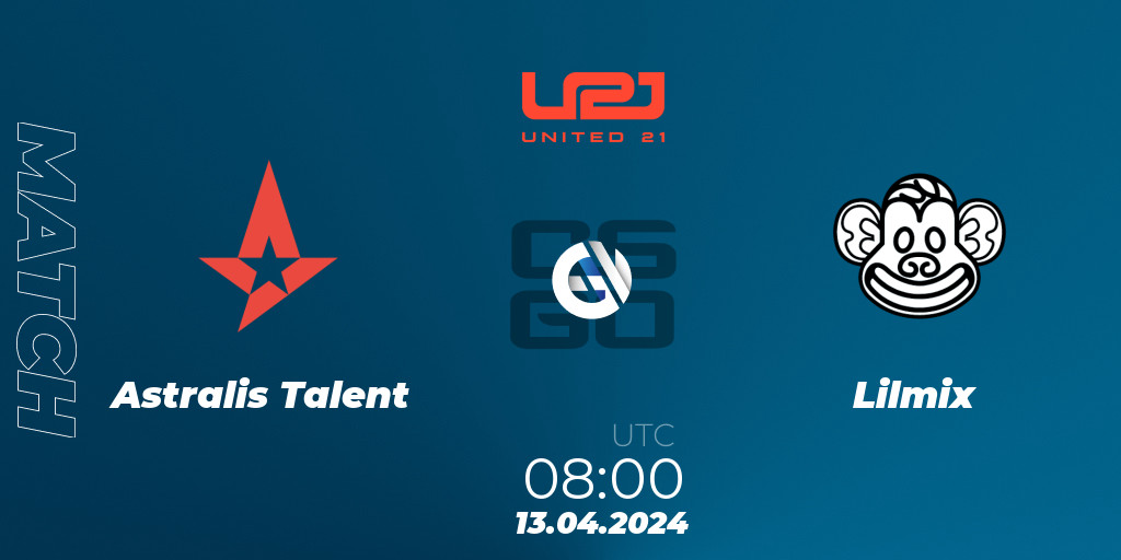 Astralis Talent - Lilmix: 13.04.2024 at 08:00. Counter-Strike (CS2), United21 Season 14 ...